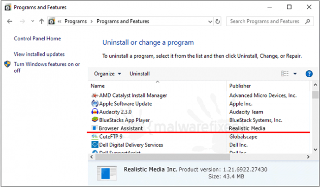 Remove Browser Assistant (by Realistic Media) - MalwareFixes